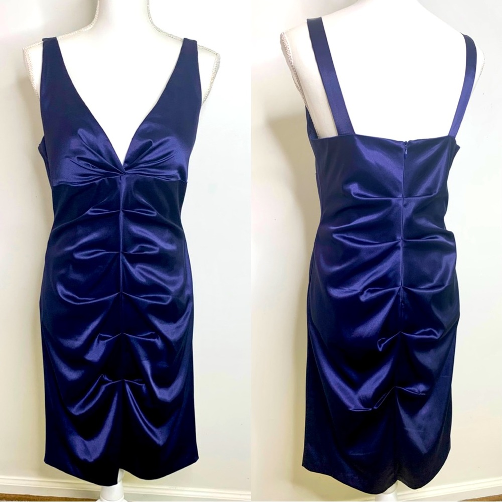 Royal Blue Satin Party / Cocktail Dress, Ruched Bodic… - Gem